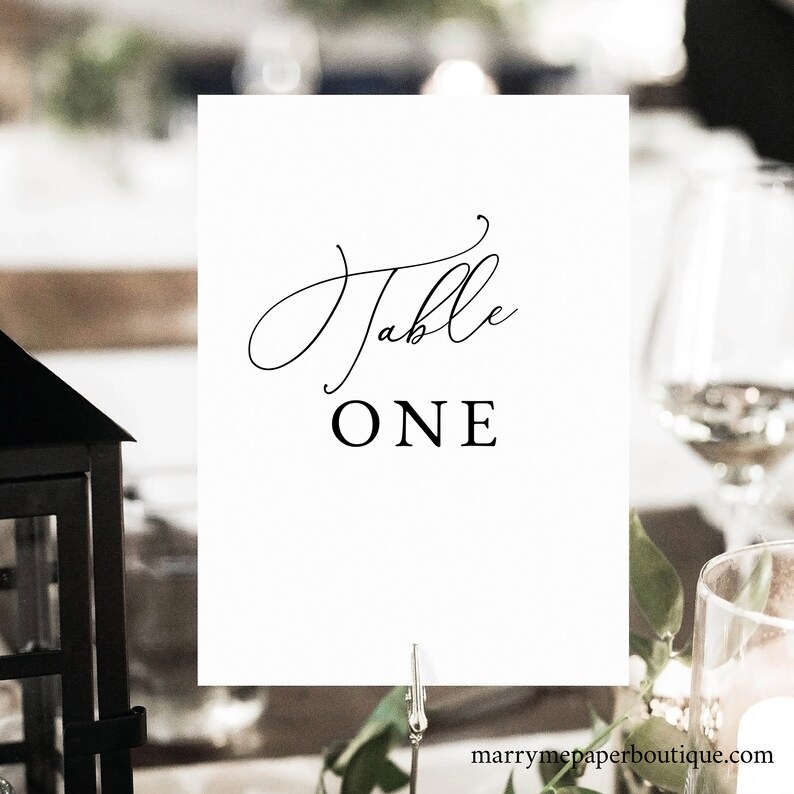 Calligraphy Table Number Sign Template Elegant Wedding - Etsy