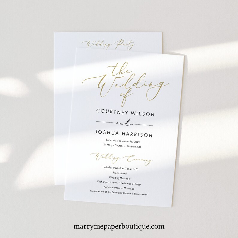 Wedding Ceremony Program Template Elegant Gold Script - Etsy