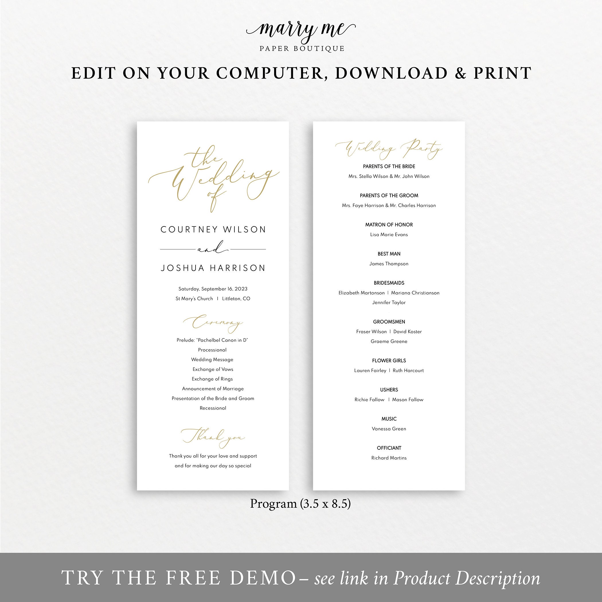 Etsy Wedding Program Template