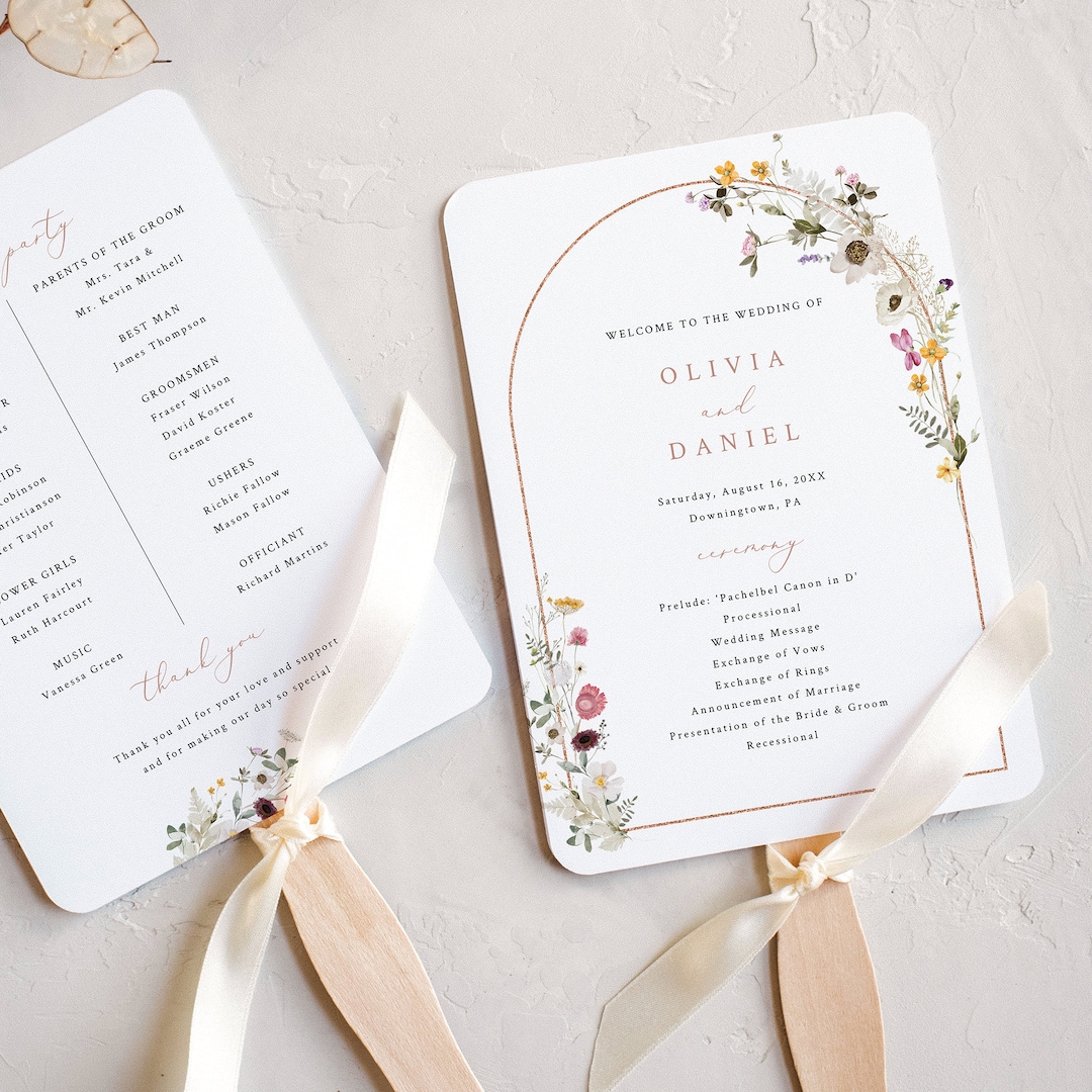 Wedding Program Fan Template, Rustic Wildflower Arch, Editable ...