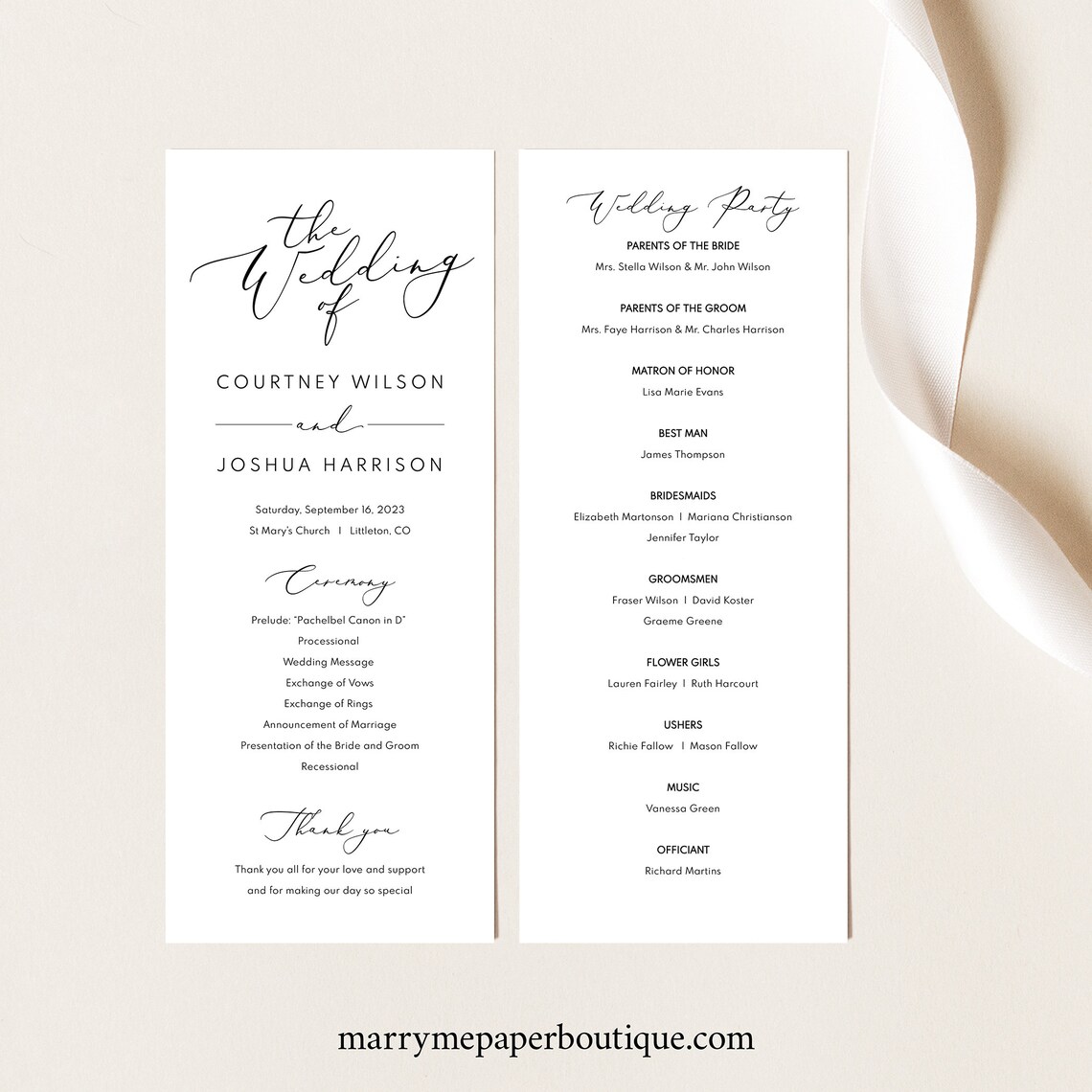 Wedding Ceremony Program Template Elegant Script Elegant - Etsy