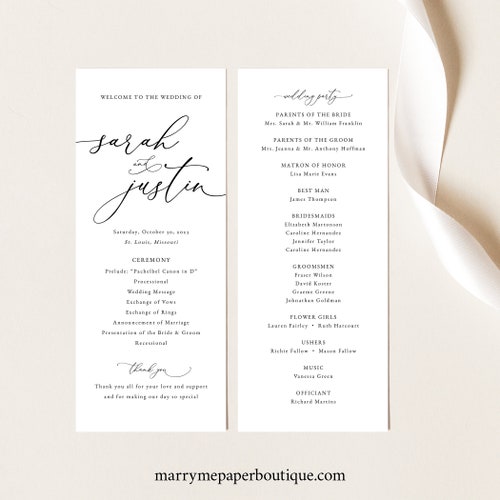 Editable Wedding Program Template Fully Editable Printable - Etsy