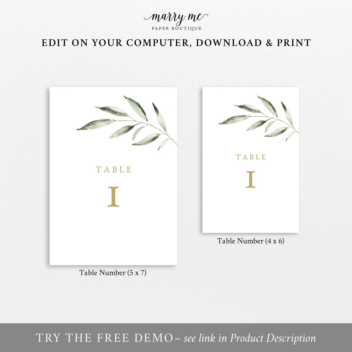 Table Number Template Greenery Leaf Editable Instant - Etsy