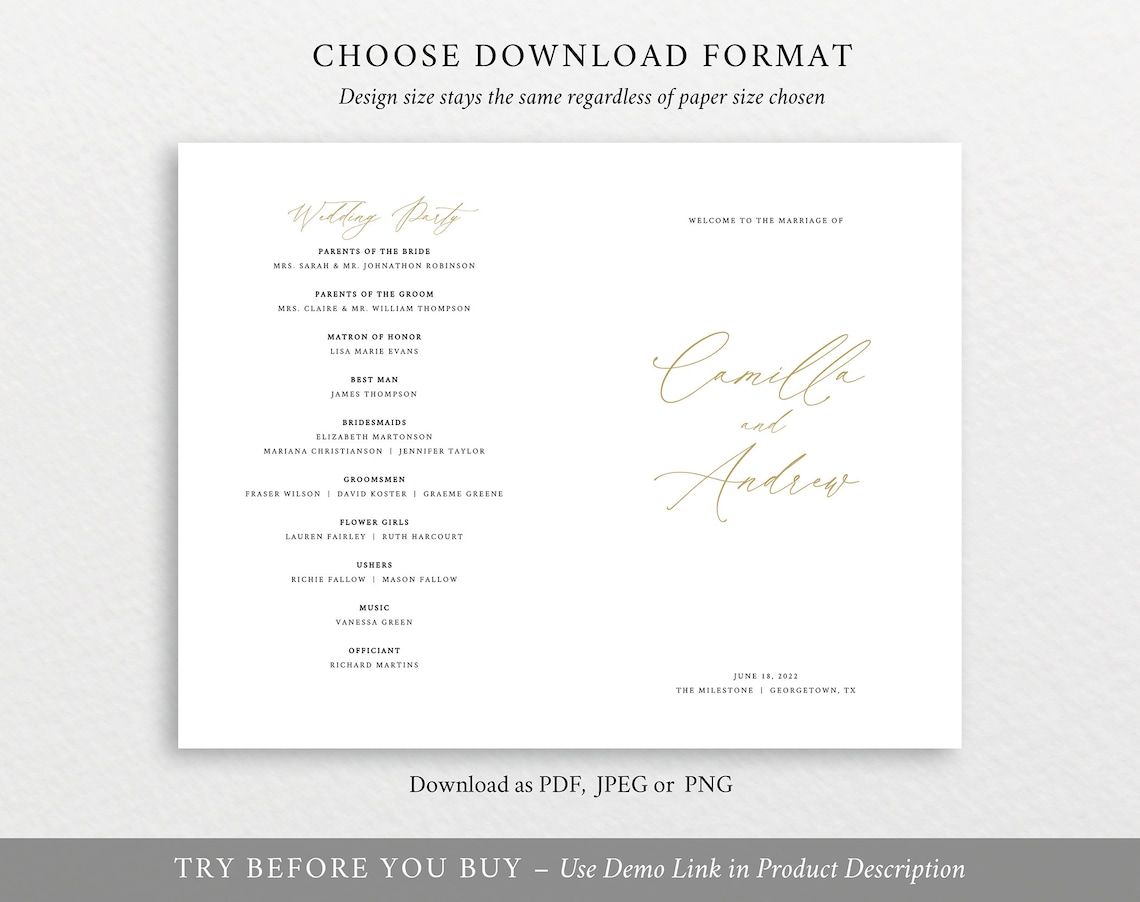 Wedding Program Template Free Demo Available Printable | Etsy