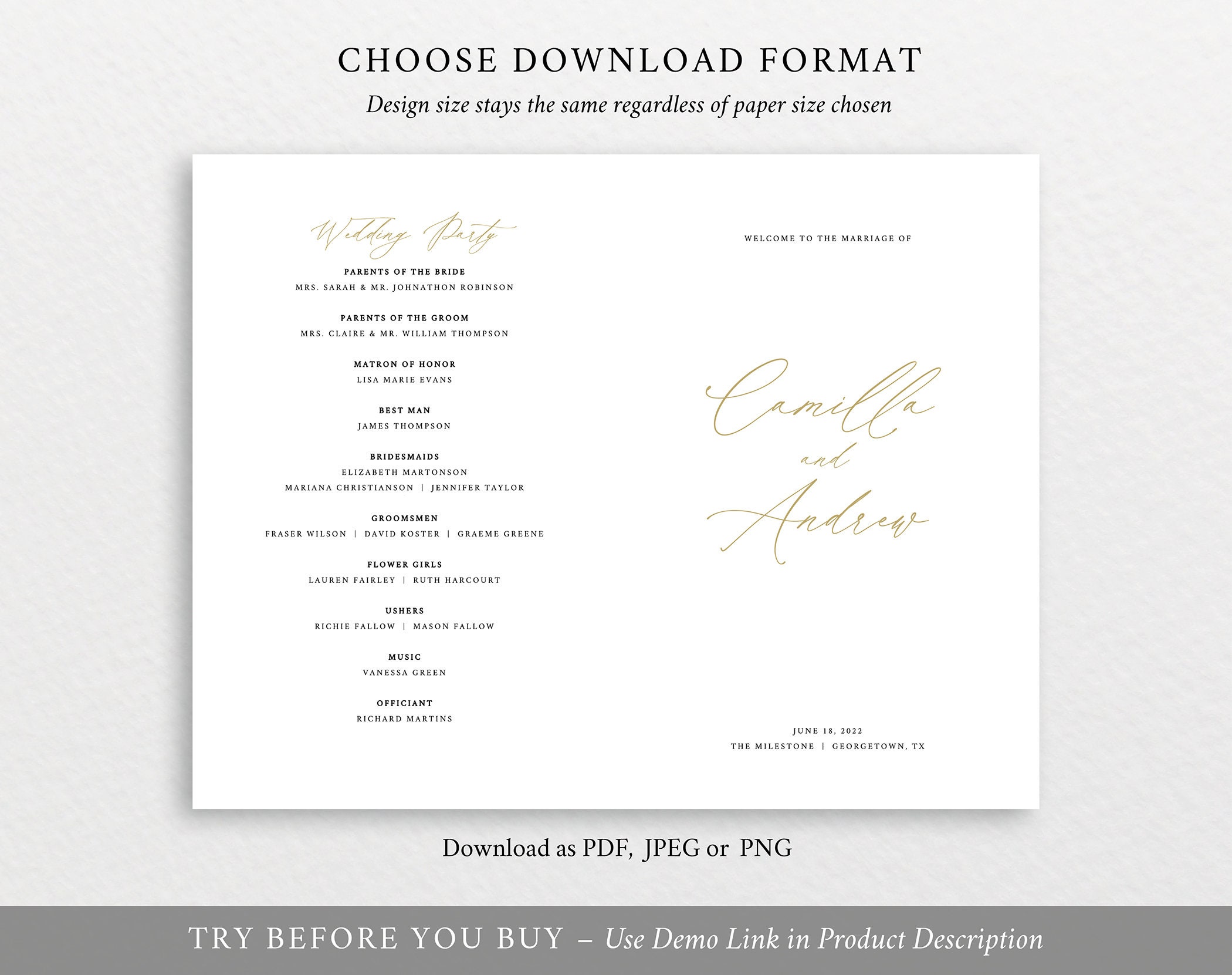 Wedding Program Template Free Demo Available Printable | Etsy