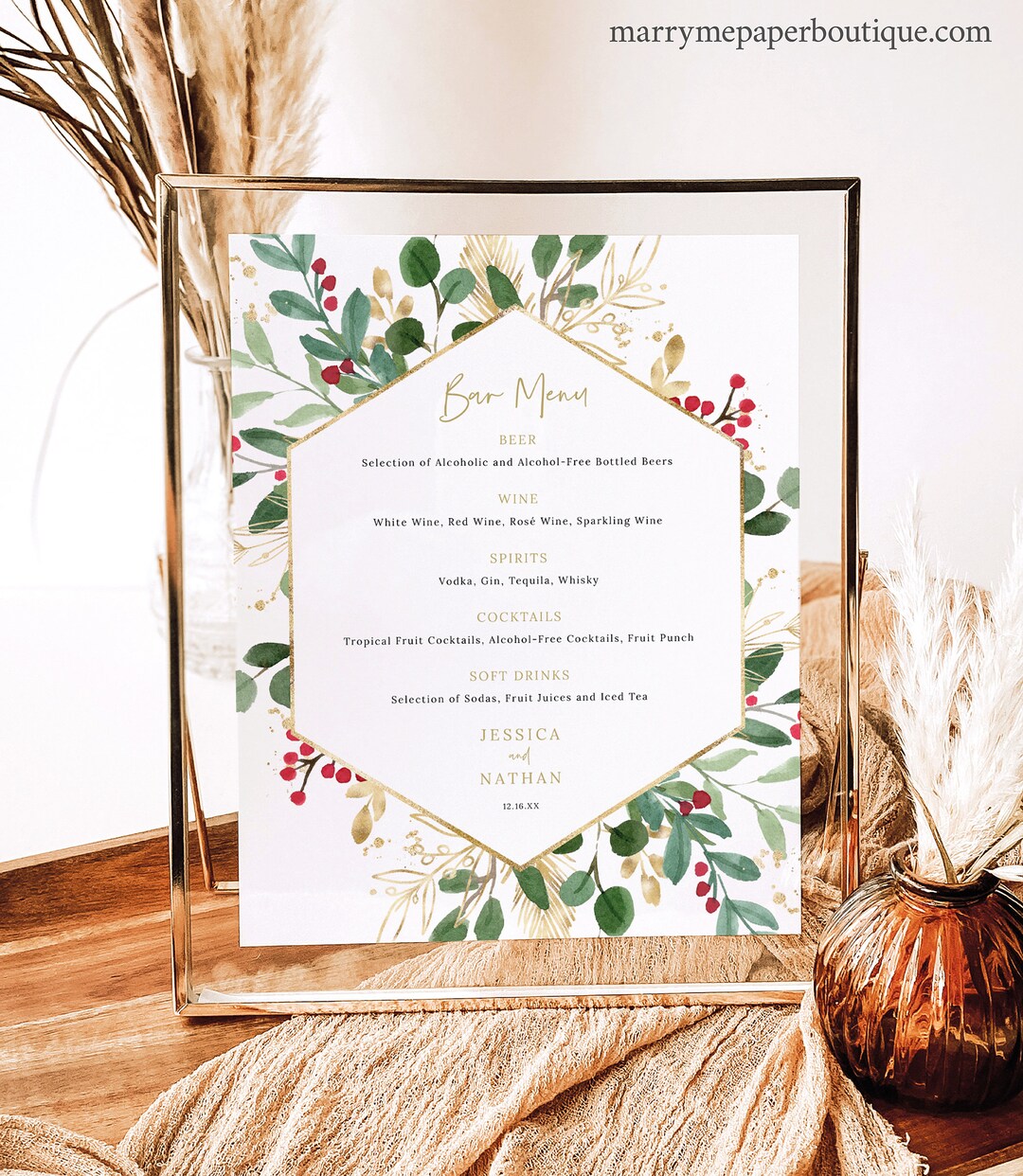 Bar Menu Sign Template Winter Wedding Hexagon Wedding Drinks - Etsy