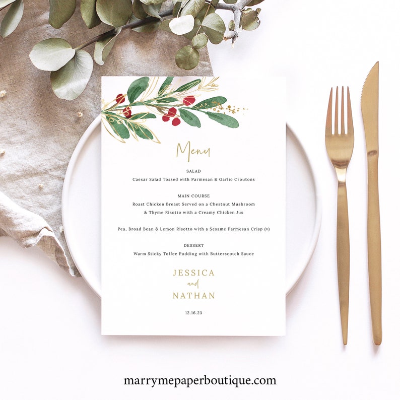 Wedding Menu Template Winter Wedding Editable Table Menu - Etsy