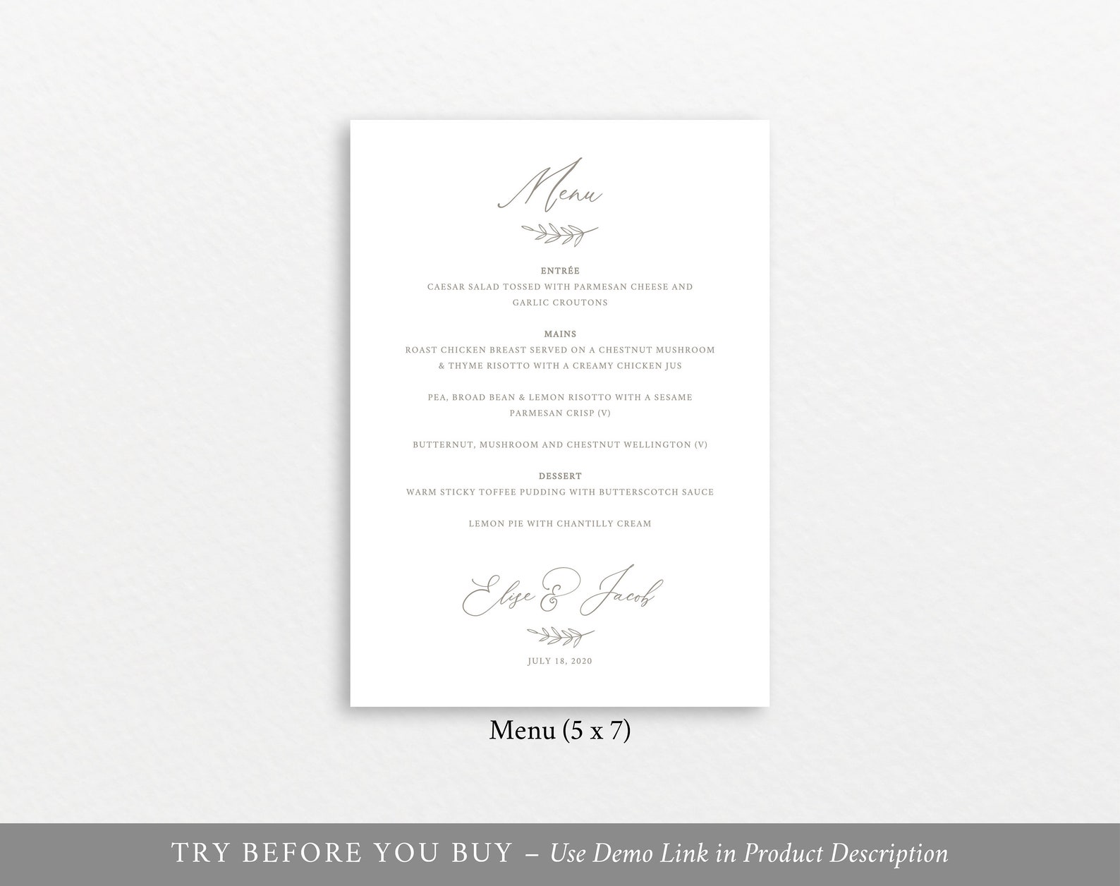 Wedding Menu Template 5x7 Elegant Font Design Try Before - Etsy