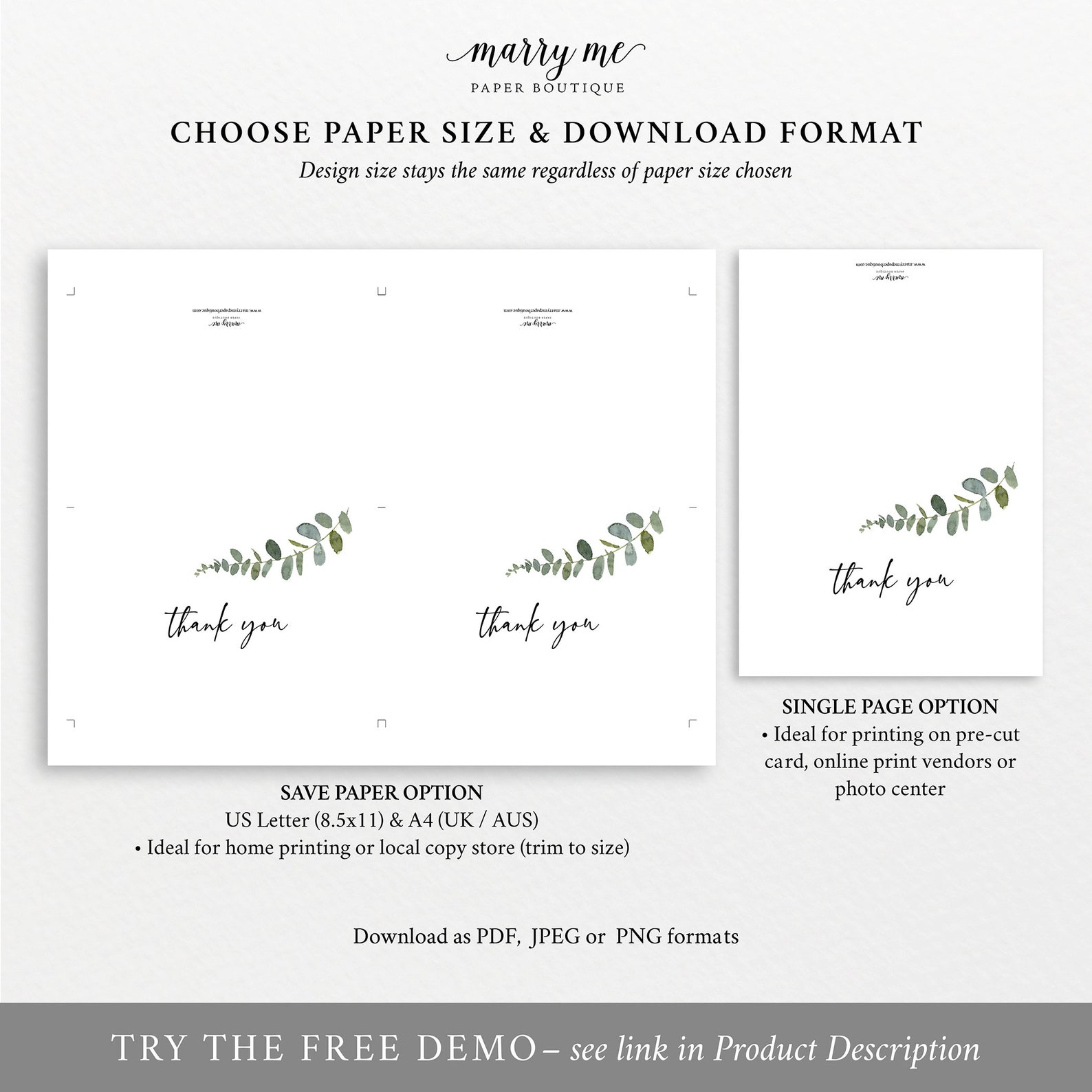 Eucalyptus Thank You Card Template Greenery Folded Card - Etsy