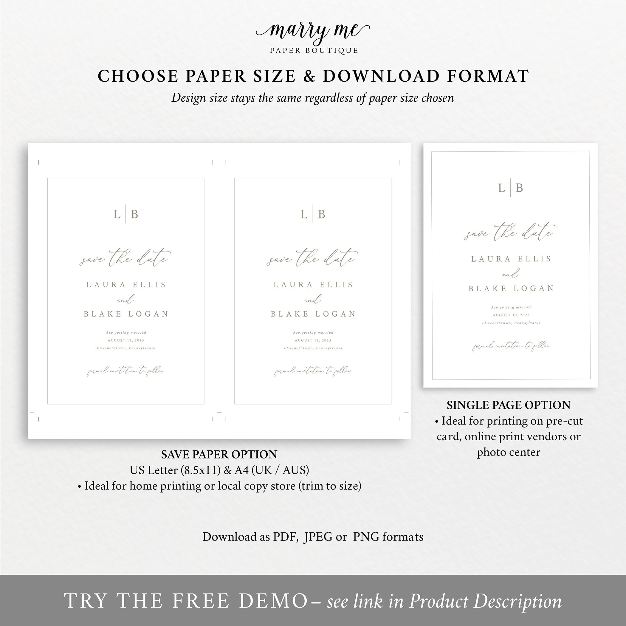 Save The Date Template Monogram And Border Elegant Save Our Etsy Uk