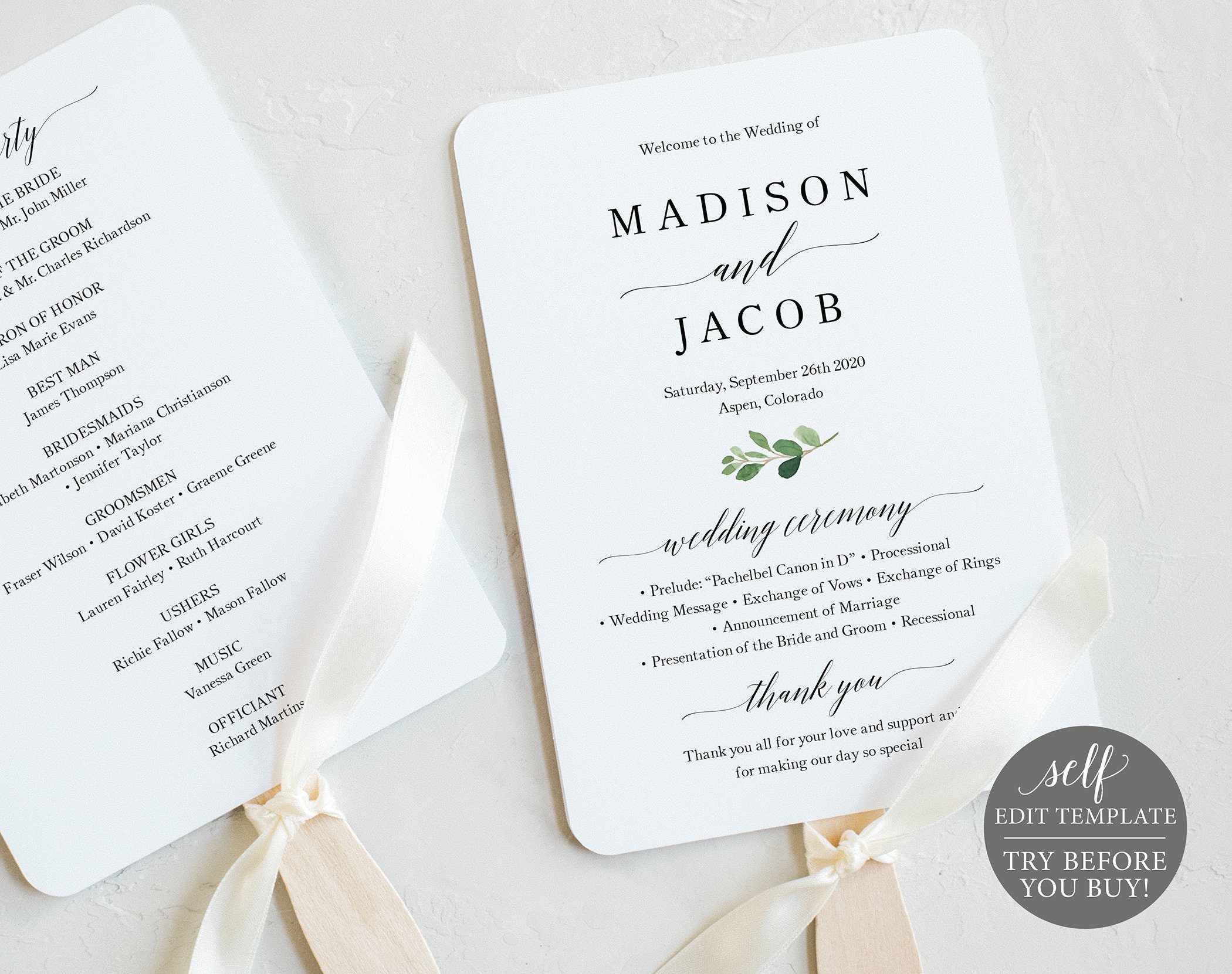 Templates Pretty Font Editable Templett Wedding Fan Program Printable ...