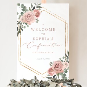 Confirmation Welcome Sign Template, Dusky Pink Floral, Welcome to the ...