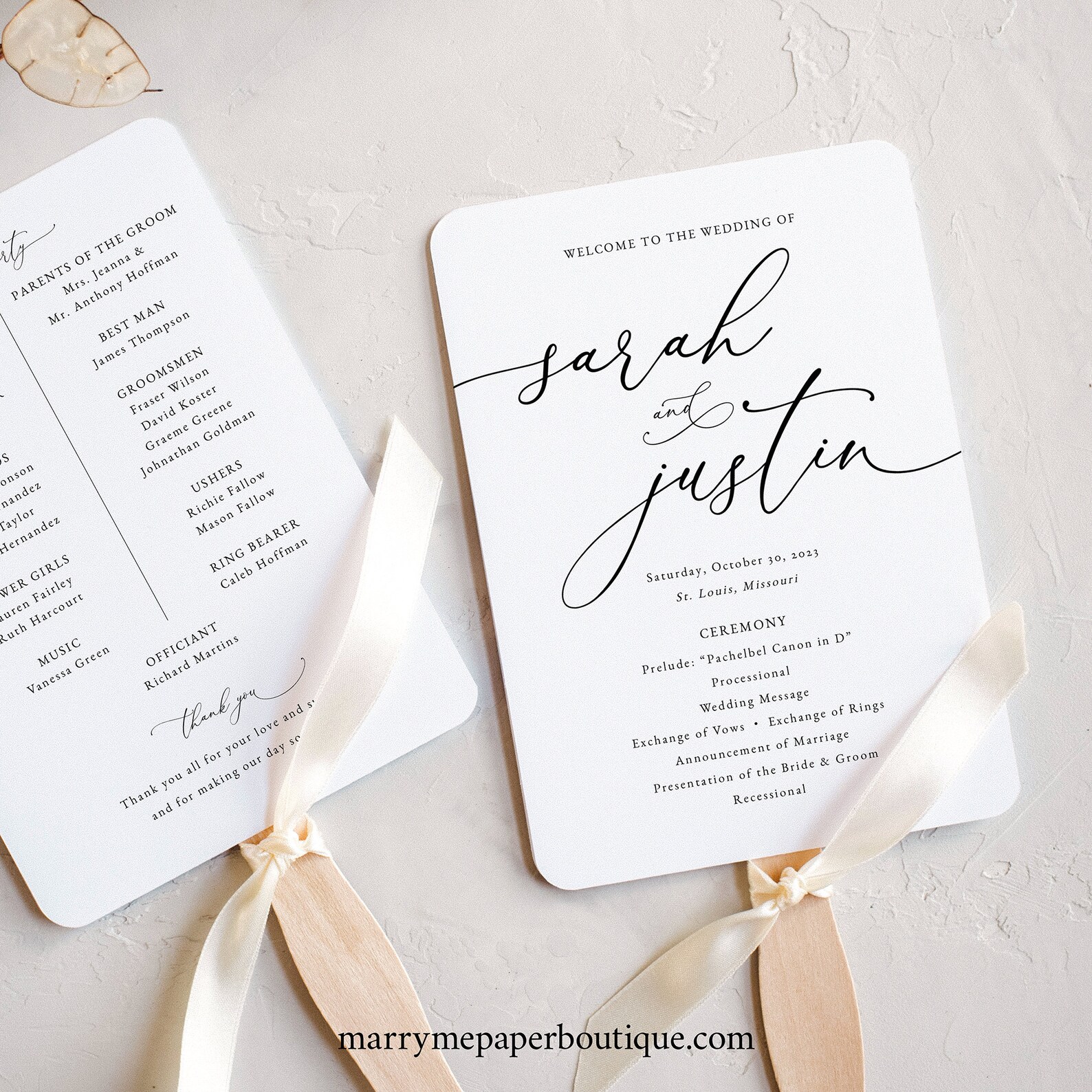 Classic Wedding Program Fan Template Elegant Fan Program - Etsy