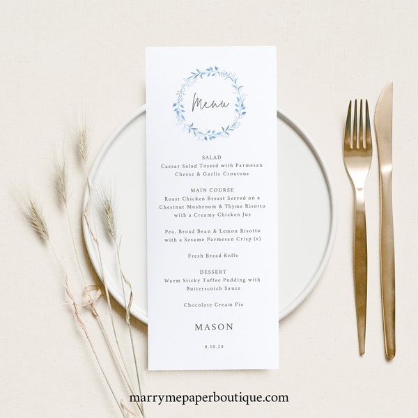 Rehearsal Dinner Menu Template Light Blue Font - Etsy