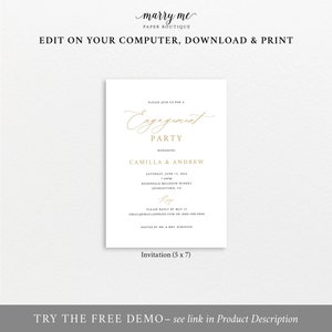 Engagement Party Invitation Template Stylish Gold Script - Etsy