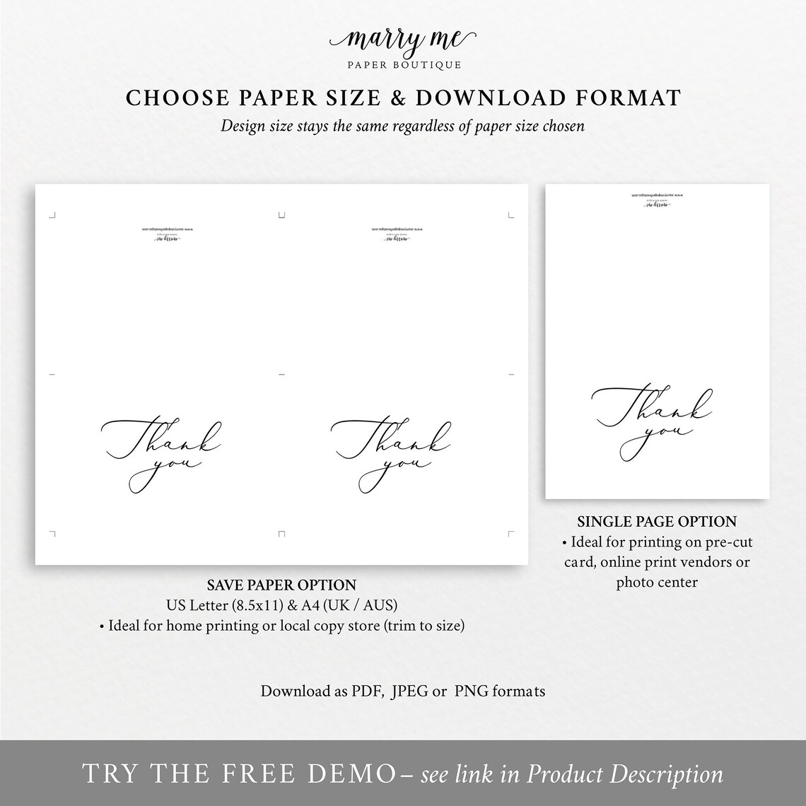 Thank You Card Template Fold Elegant Script TRY BEFORE You | Etsy