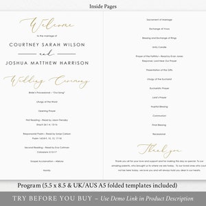 Wedding Program Template Elegant Gold Script Demo Available | Etsy