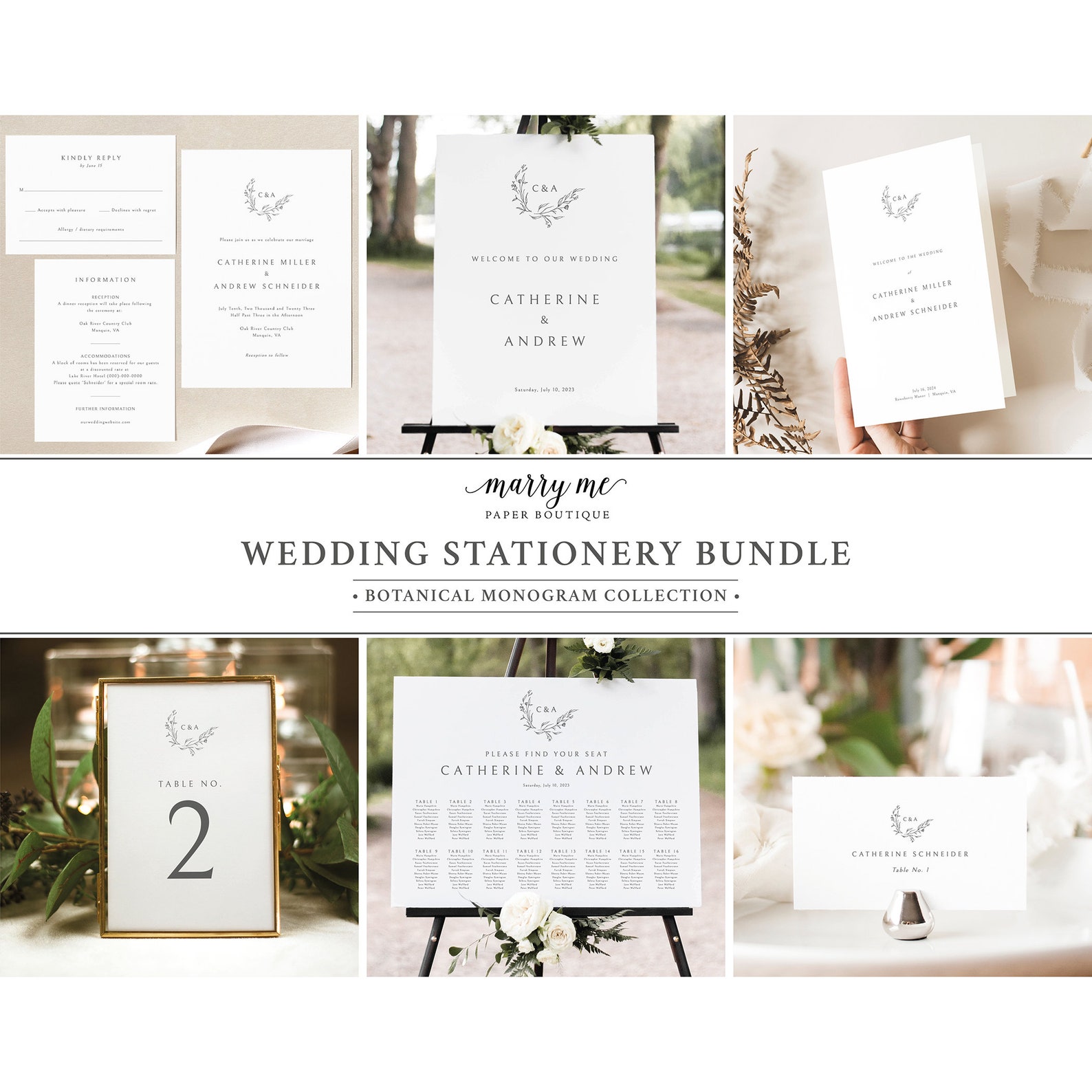 Wedding Template Bundle Elegant Monogram Demo Available - Etsy UK