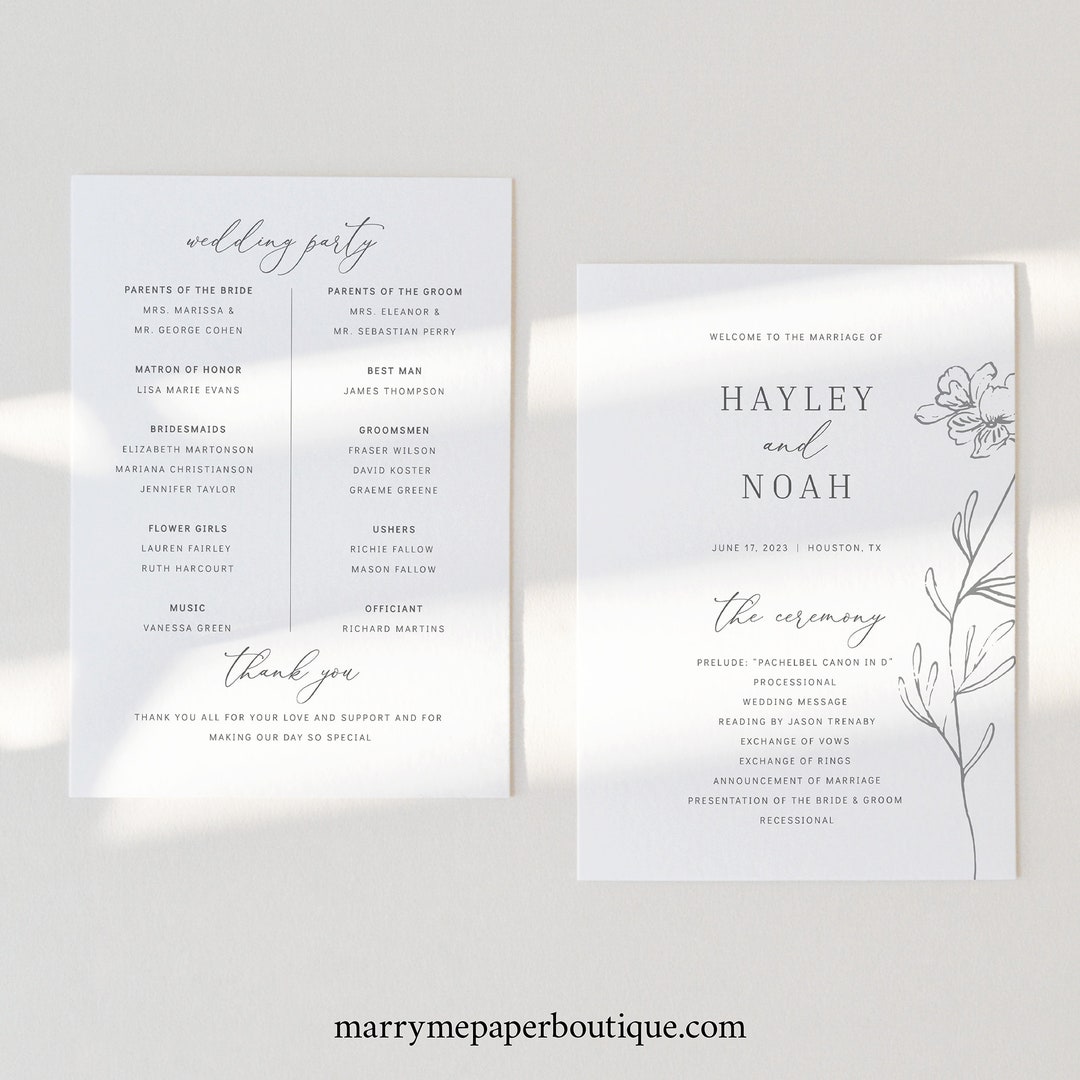 Wedding Program Template, Elegant Botanical, 5x7, Wedding Ceremony ...