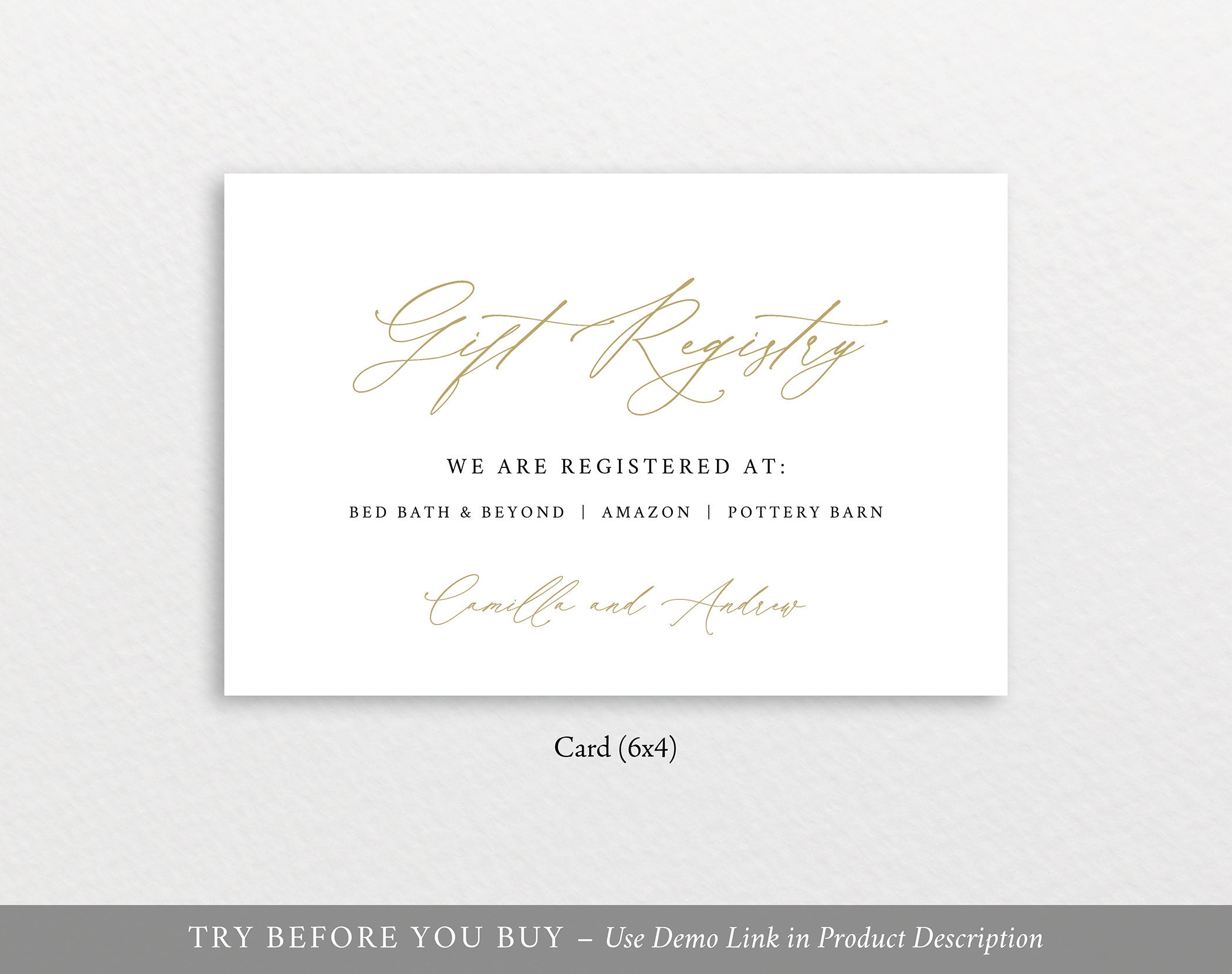 Gift Registry Card Template Stylish Gold Script Demo | Etsy