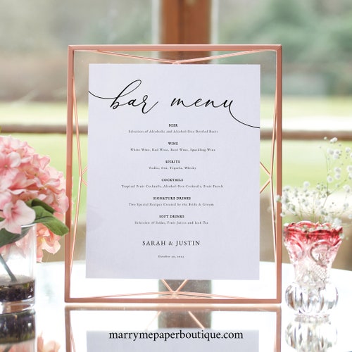Classic Bar Menu Template Elegant Wedding Drinks Menu - Etsy
