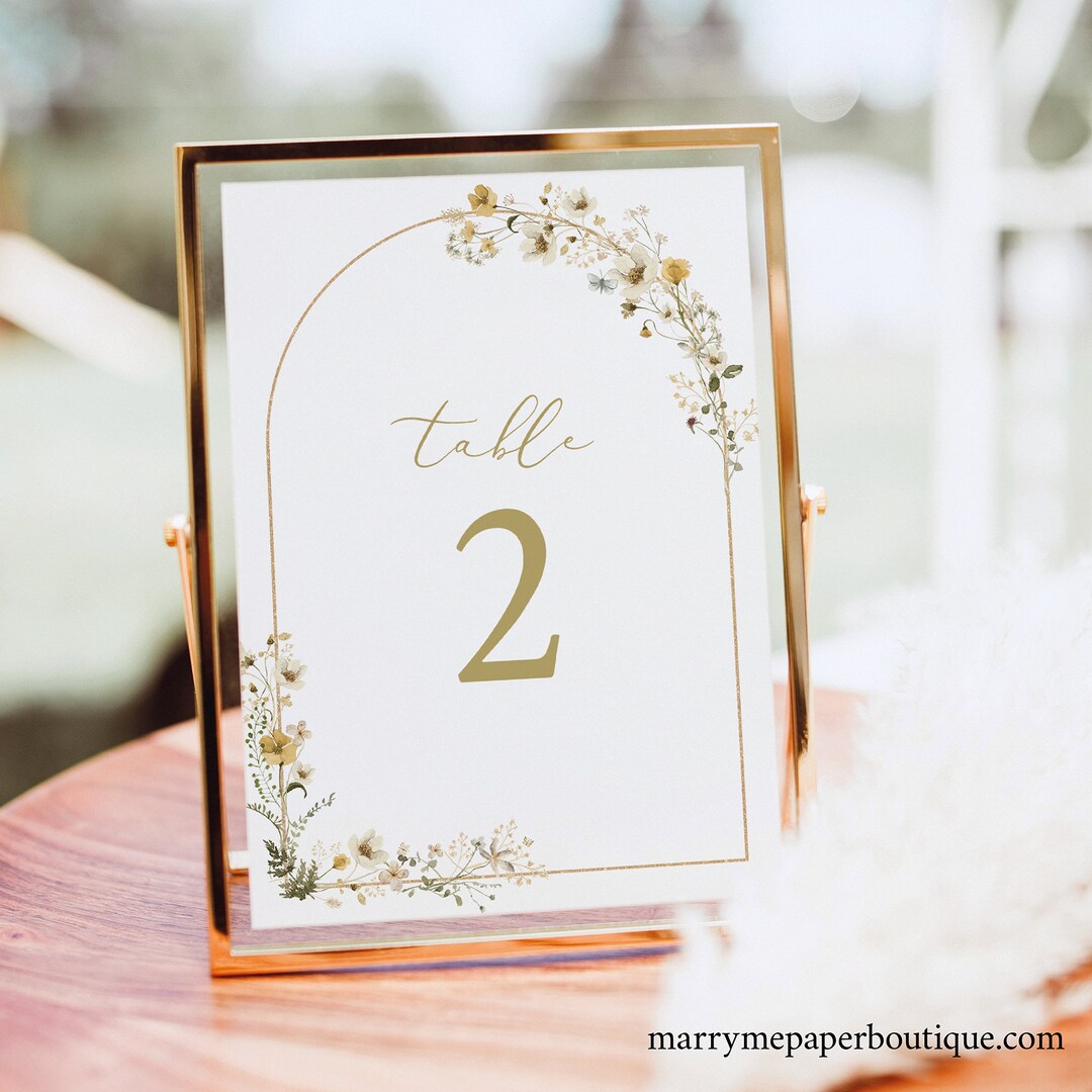 Table Number Sign Template, Rustic Yellow Flowers Arch, Table Numbers ...