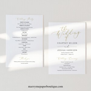 Wedding Ceremony Program Template, Elegant Gold Script, Wedding Program ...