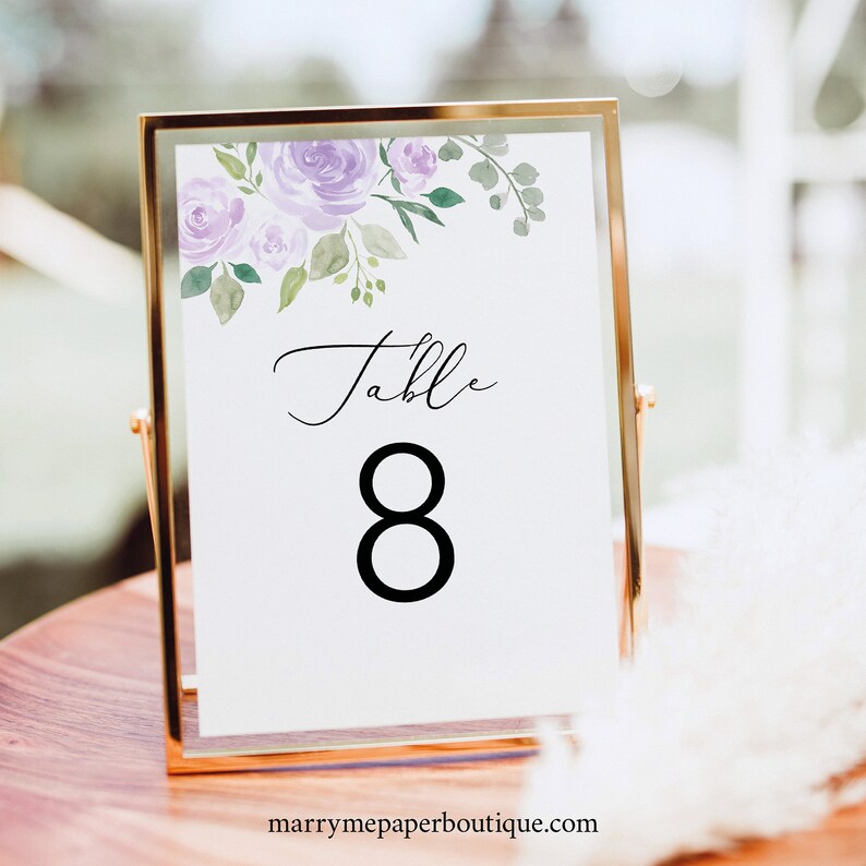 Table Number Template Mauve & Lilac Floral Fully Editable | Etsy