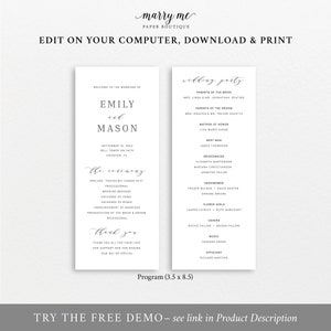 Wedding Program Template Formal & Elegant Try Before - Etsy