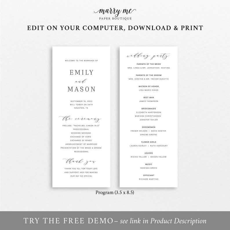 Wedding Program Template Formal & Elegant Try Before - Etsy