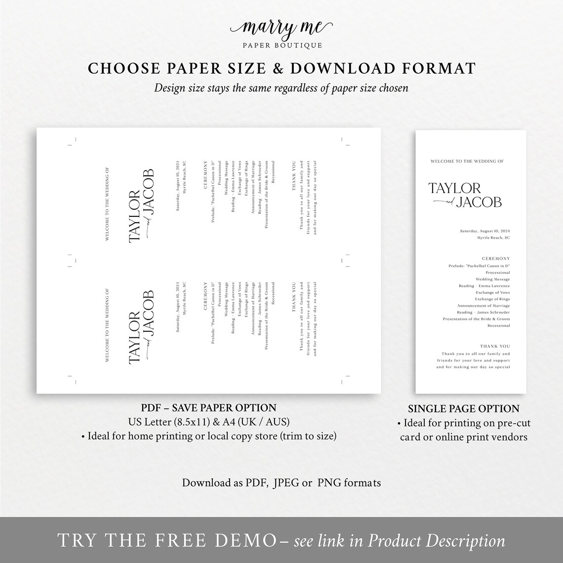 Wedding Program Template Modern & Classic Elegant Tall - Etsy