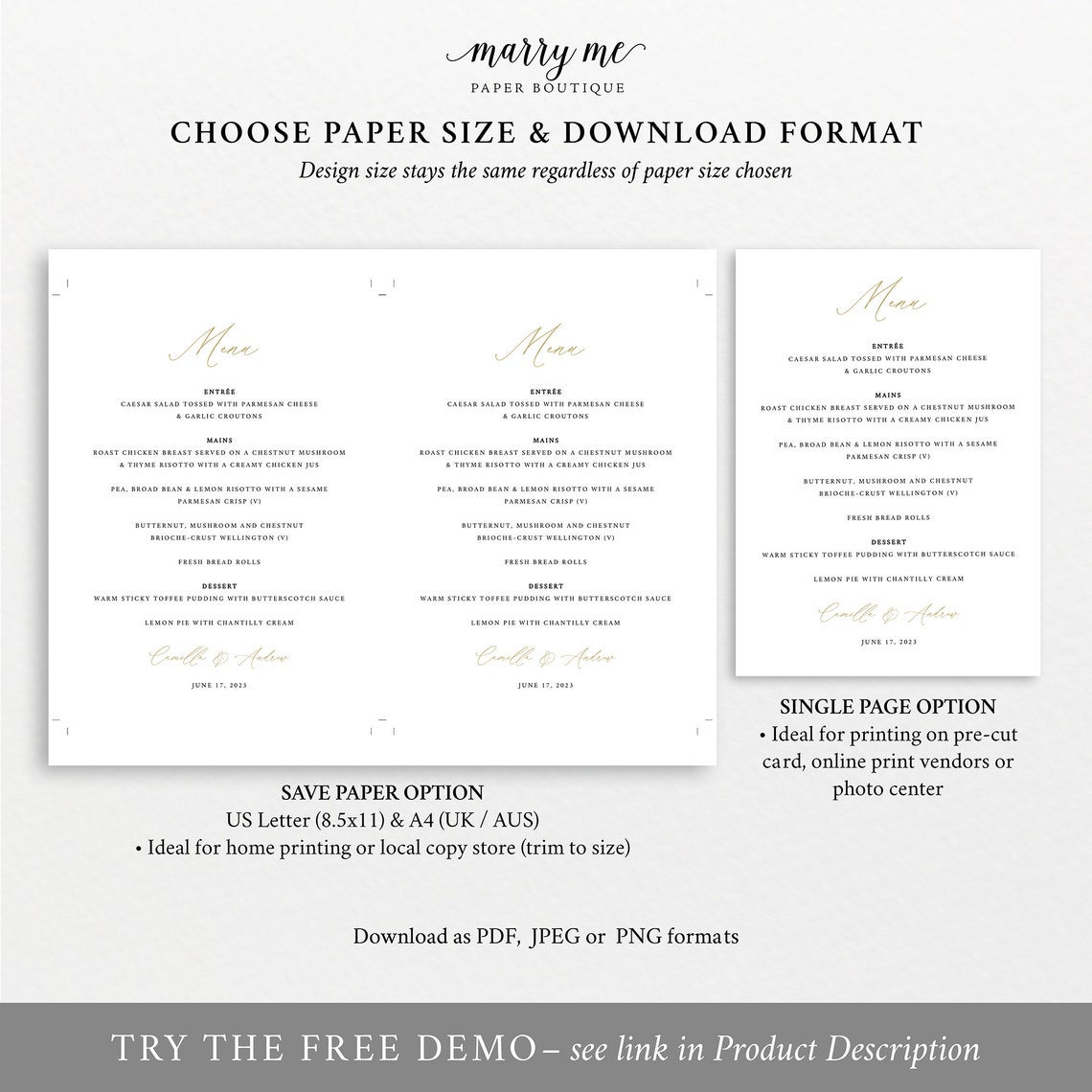 Menu Template 5x7 Free Demo Available Printable Editable - Etsy