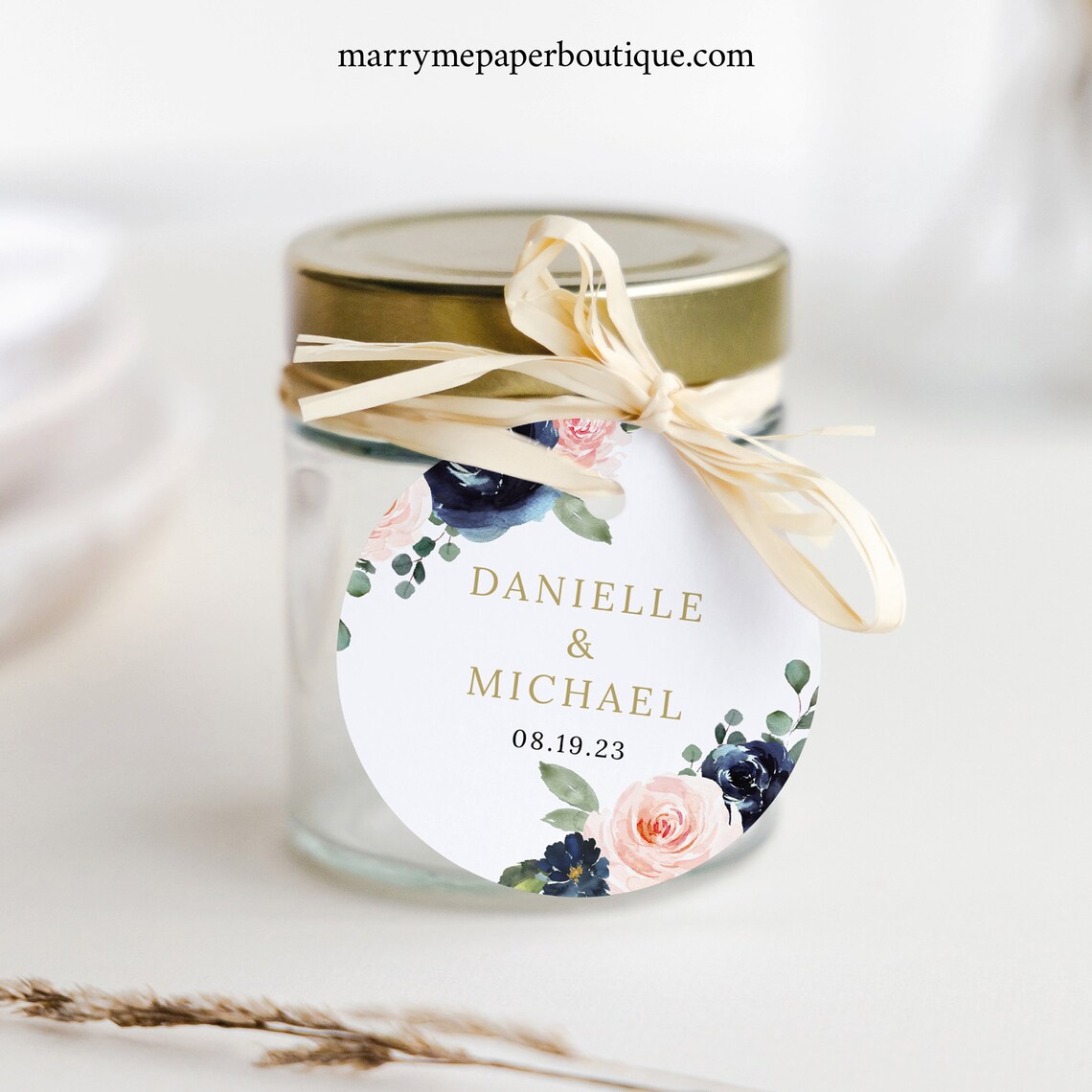 Round Favor Tag Template Navy & Blush Floral Round Wedding - Etsy