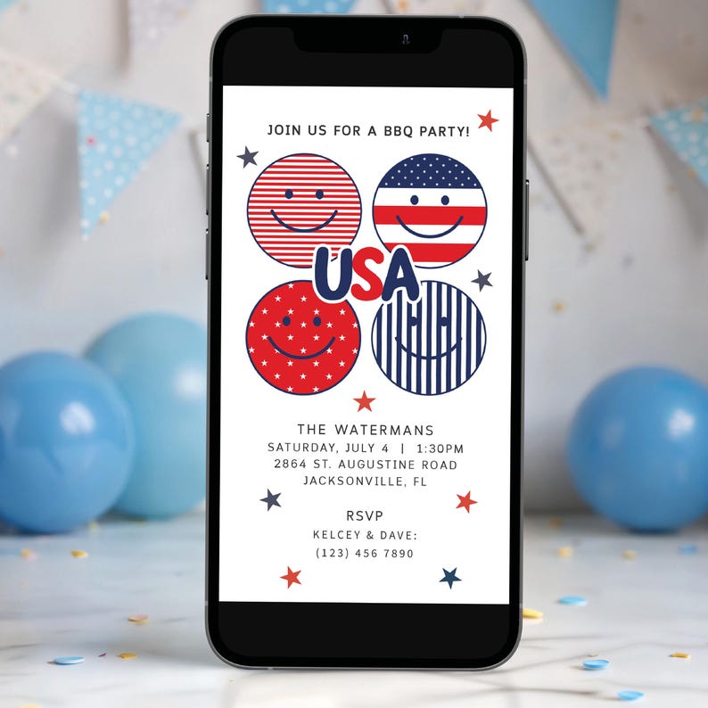 Patriotic BBQ Invitation Template, Fourth of July Cookout Invite (canva ...