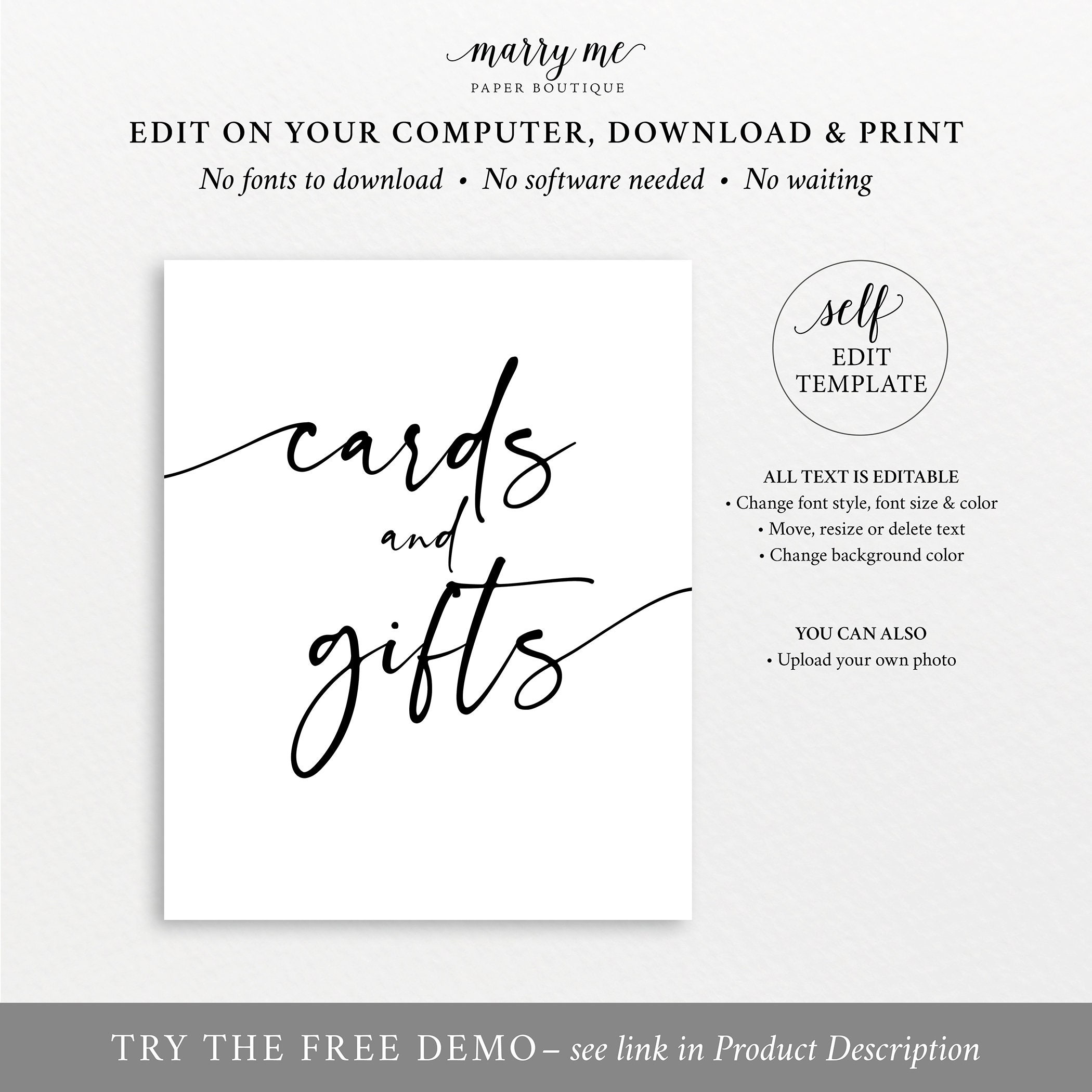 Cards & Gifts Sign Template Modern Calligraphy Wedding Table - Etsy