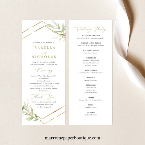 Greenery Wedding Programs INSTANT DOWNLOAD Wedding Program - Etsy