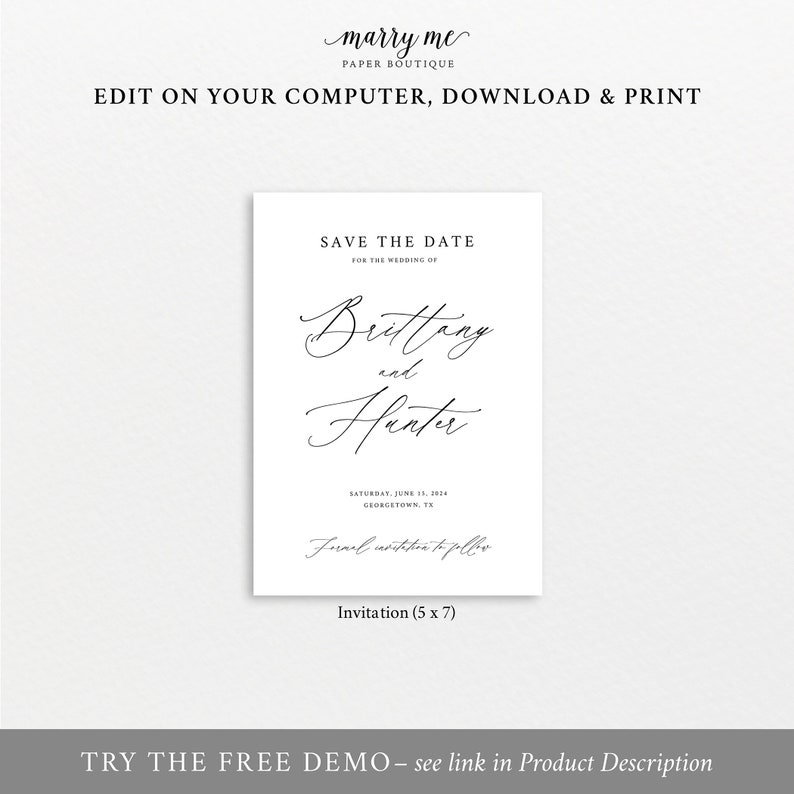 Save the Date Template Stylish Script Font Editable Instant - Etsy