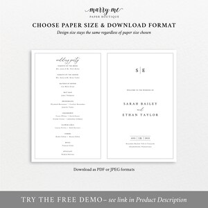Four-page Wedding Program Template, Minimalist Wedding Monogram ...