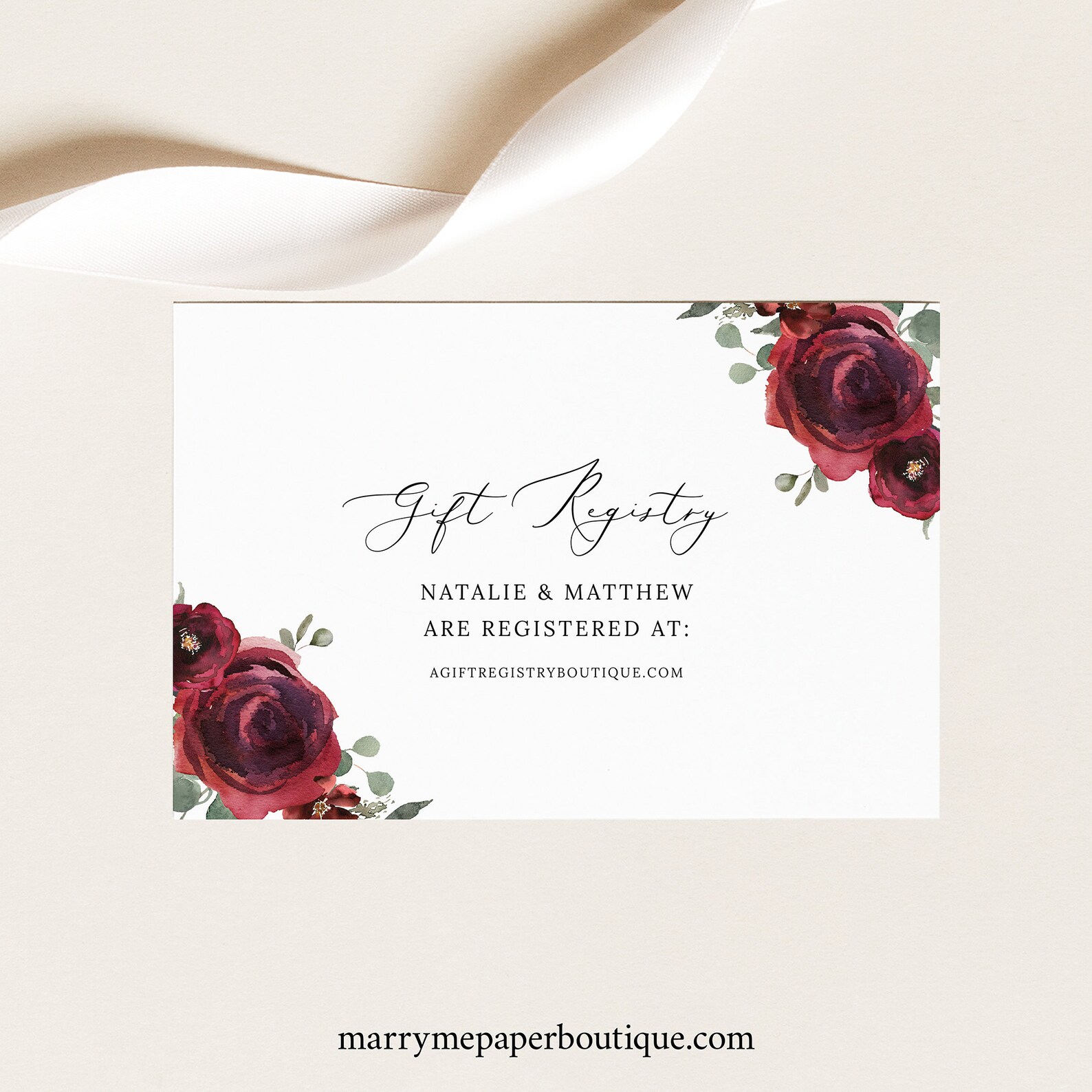 Wedding Registry Card Template Elegant Burgundy Floral Gift | Etsy