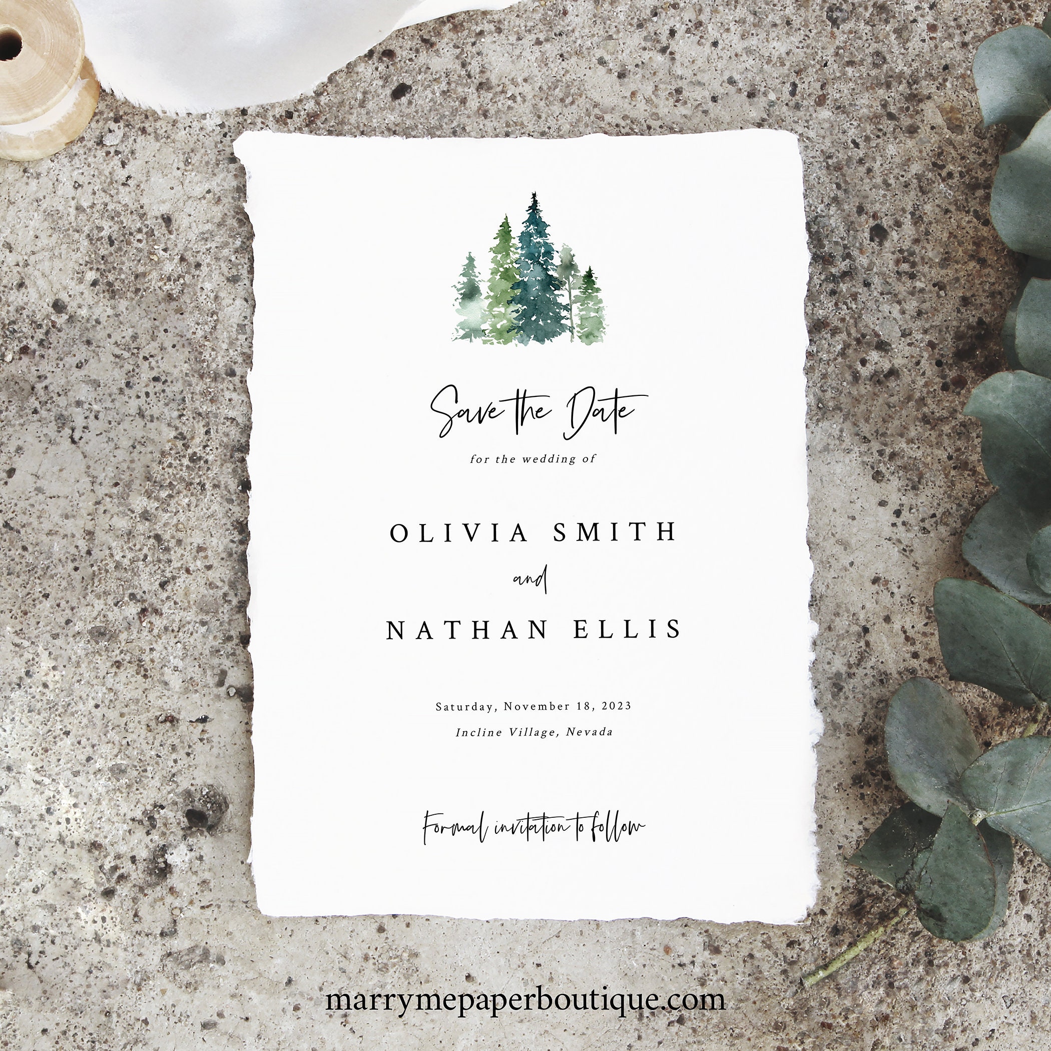 Save the Date Card Template Rustic Pine Forest Save Our | Etsy