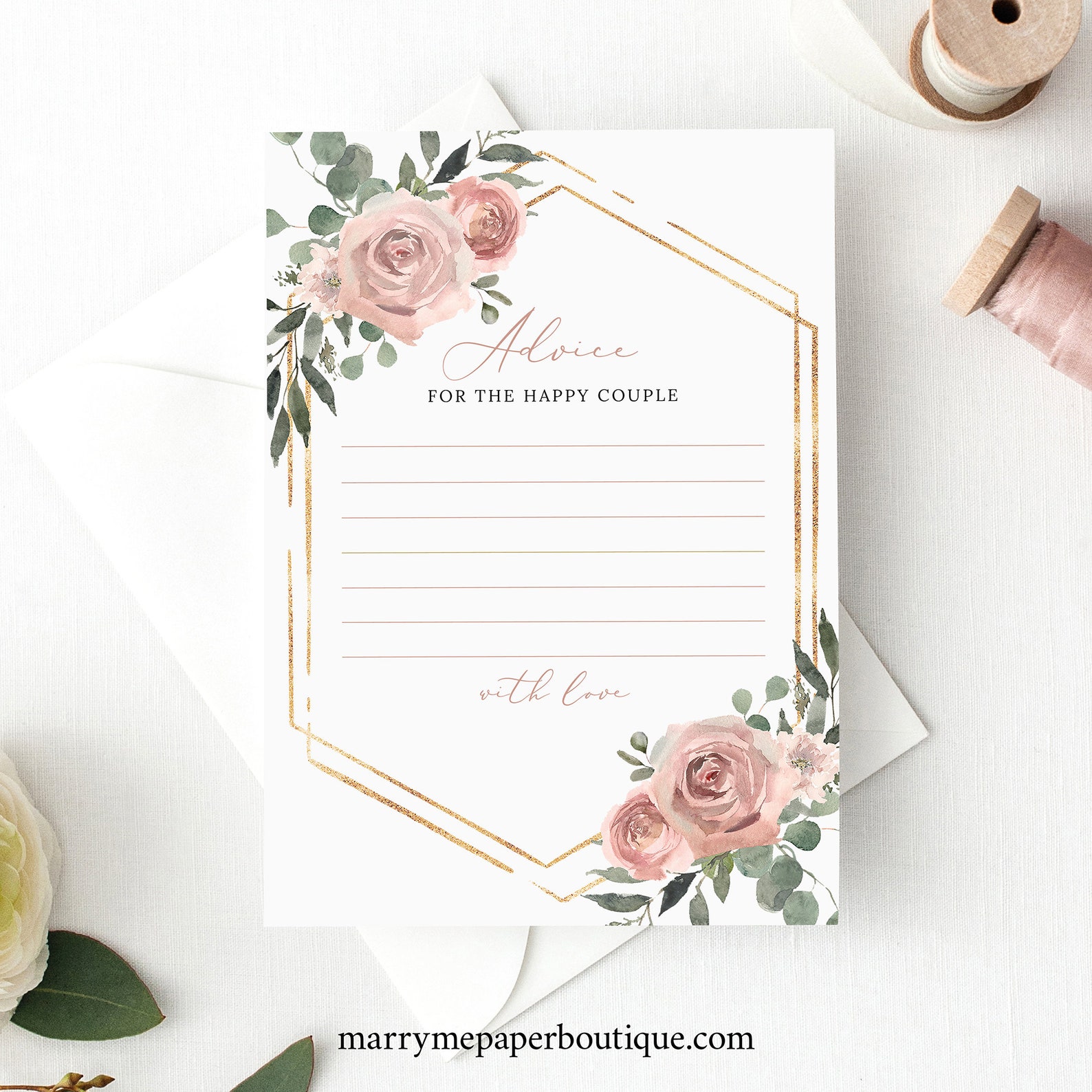 Advice Card Template Dusky Pink Floral Boho Wedding Advice - Etsy