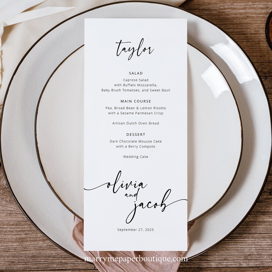 Personalizable Menu Template, Modern Calligraphy, Editable, Modern ...