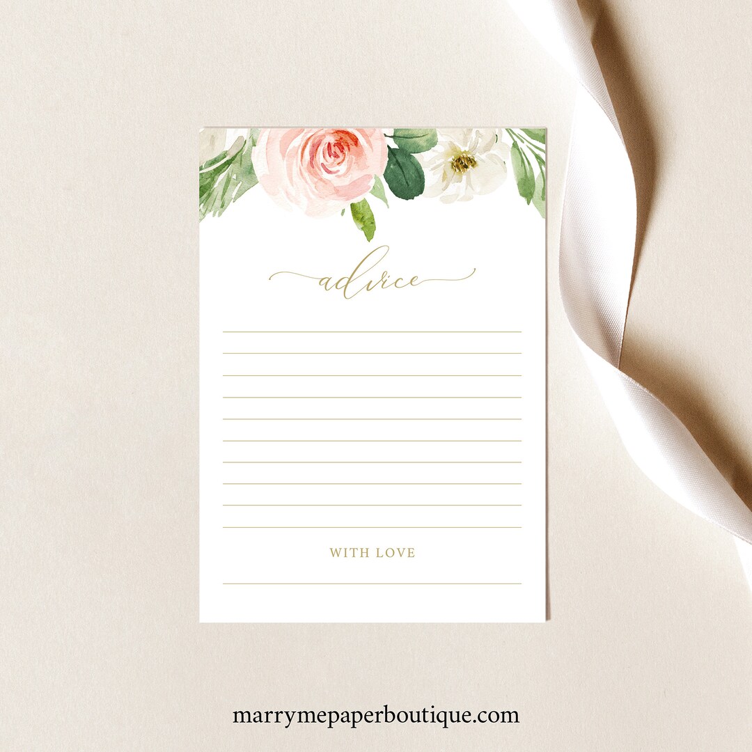Advice Card Template, Blush Floral, Editable Instant Download, Try ...