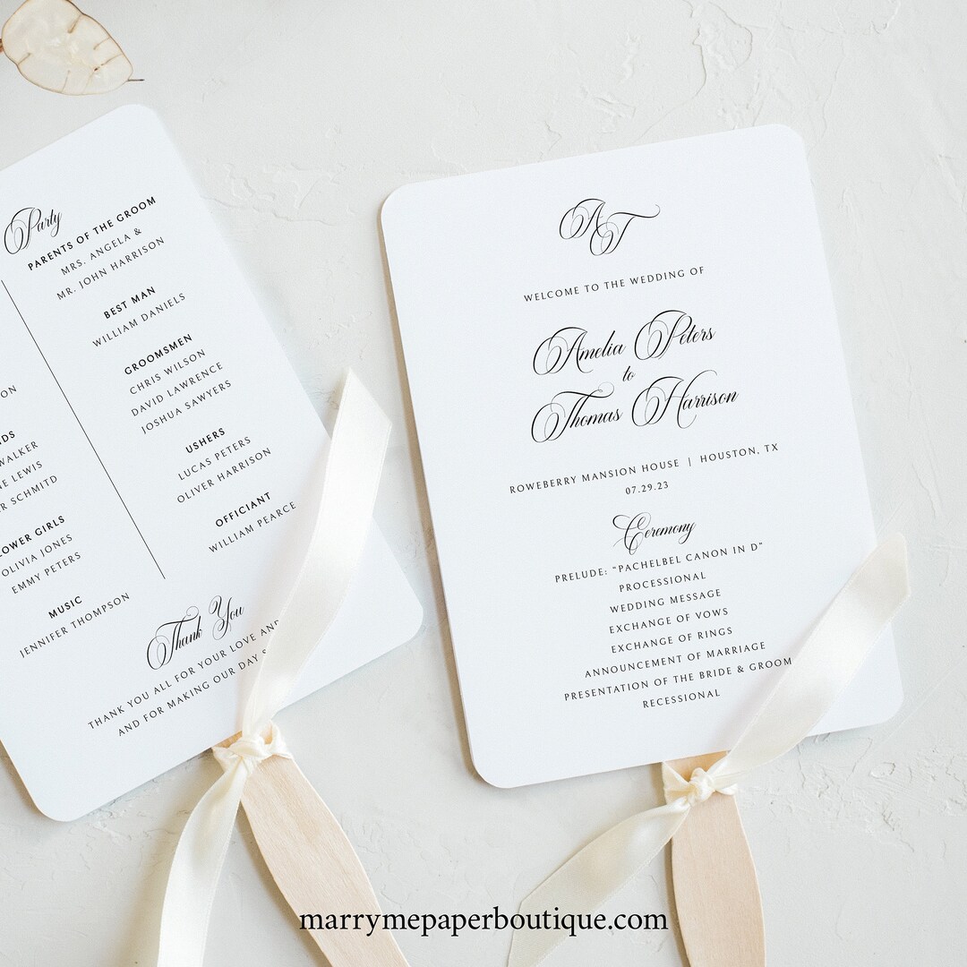 Wedding Program Fan Template, Traditional Wedding, Calligraphy Monogram ...