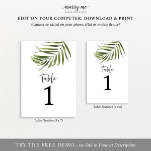 Tropical Table Number Template, Greenery, Beach Wedding Table Number ...