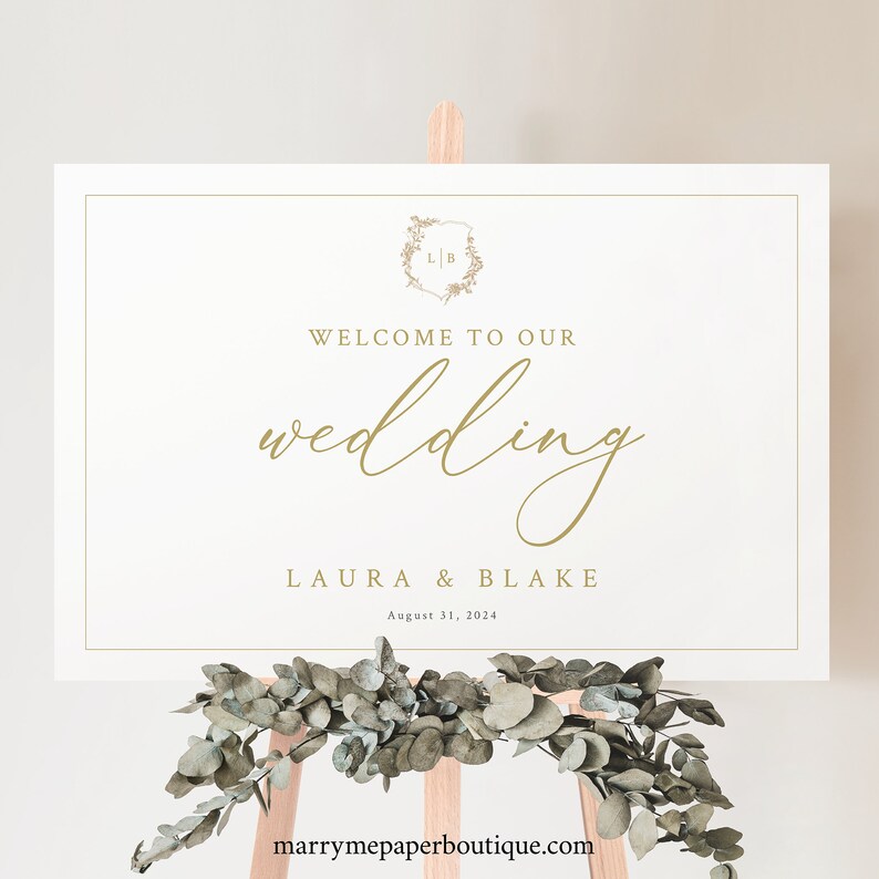 Wedding Welcome Sign Template Gold Wedding Crest & Monogram - Etsy