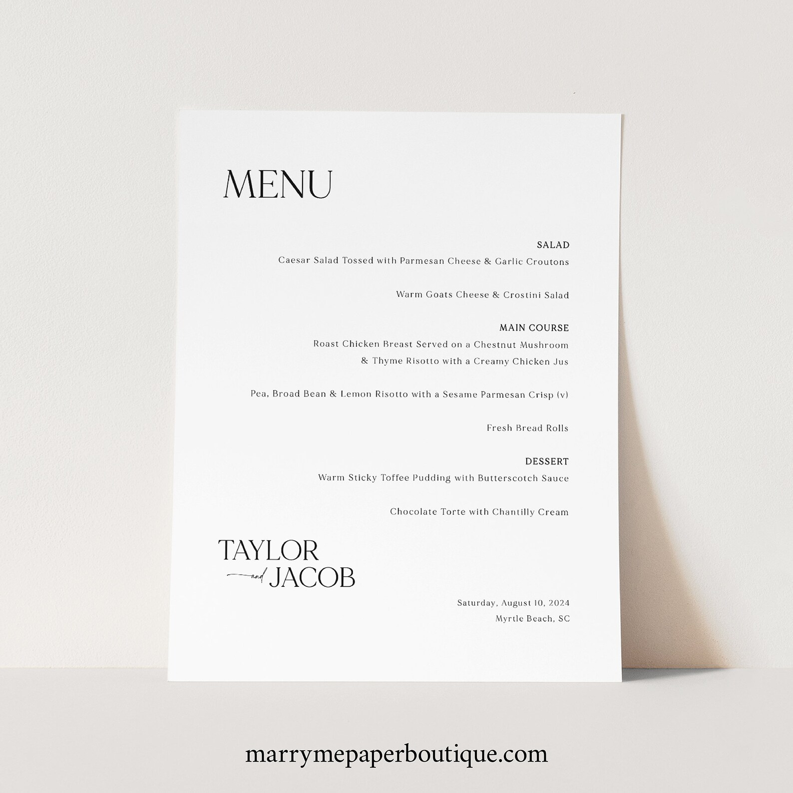 Wedding Menu Sign Template Modern & Classic Wedding Table - Etsy