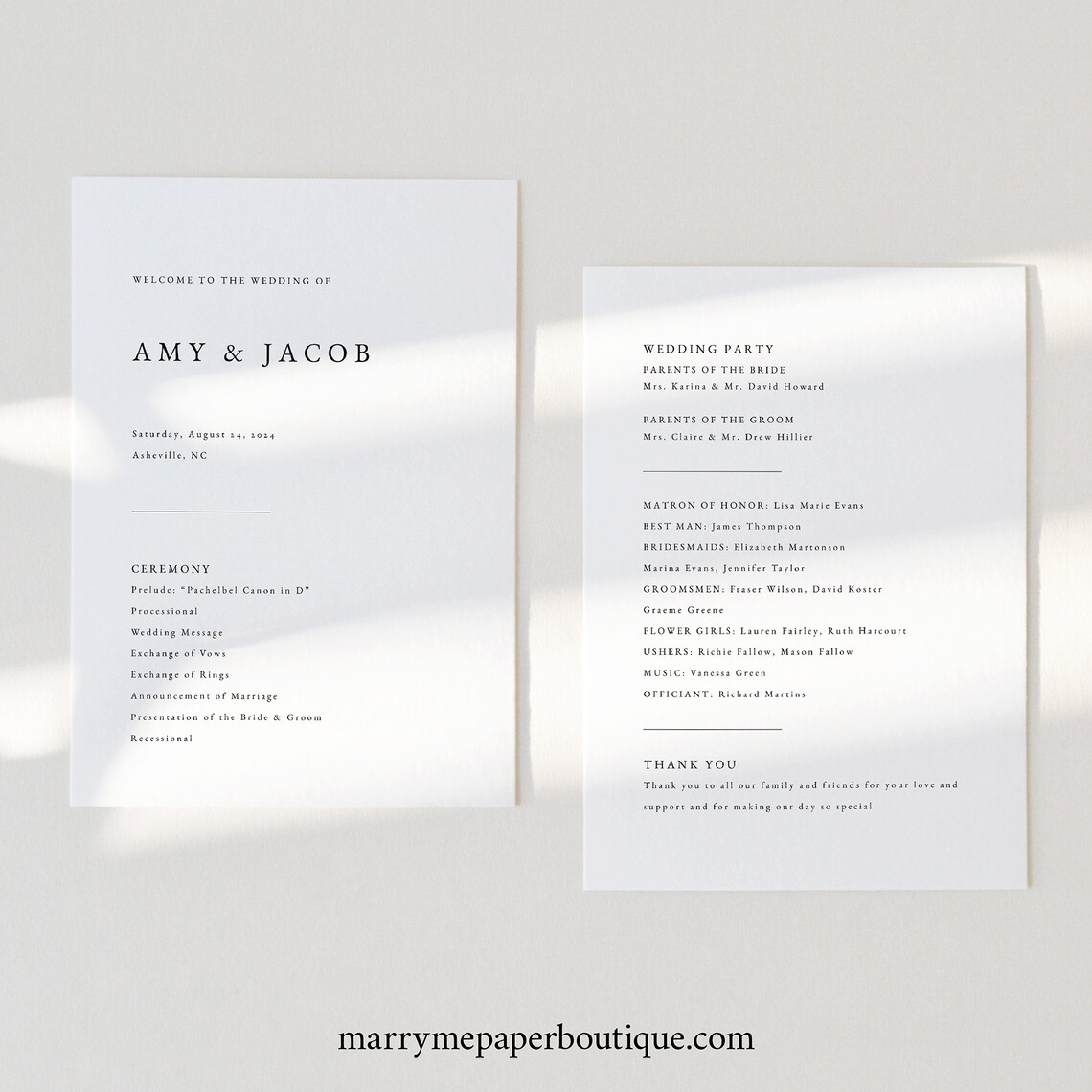 Classic Wedding Ceremony Program Template Simple Wedding | Etsy