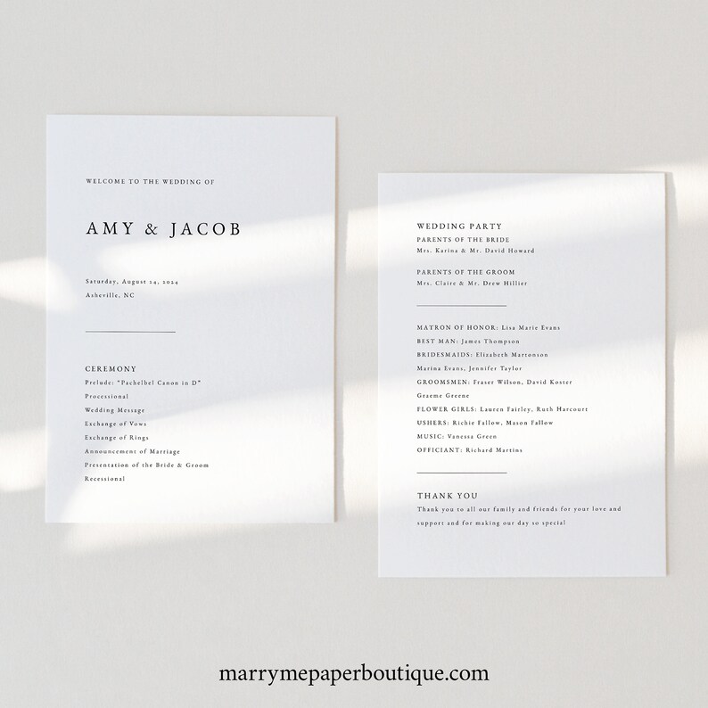 Classic Wedding Ceremony Program Template Simple Wedding - Etsy