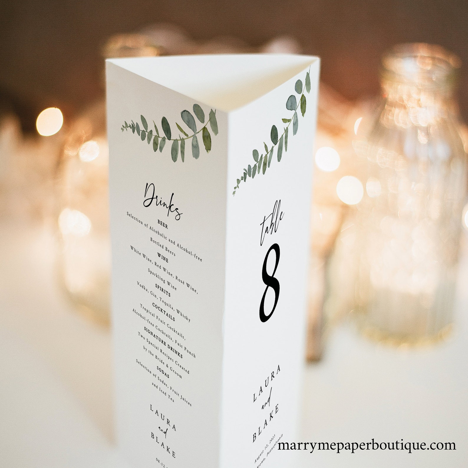 Wedding Trifold Table Number Template Eucalyptus Greenery - Etsy UK